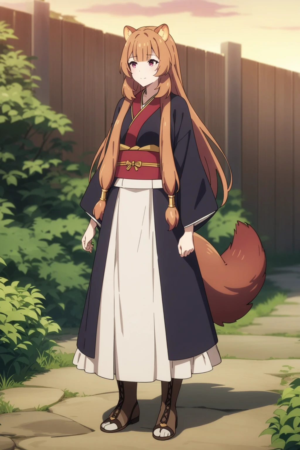 Kimono, tny-raphtalia, raccoon tail, (full body), solo, 1girl - SeaArt AI