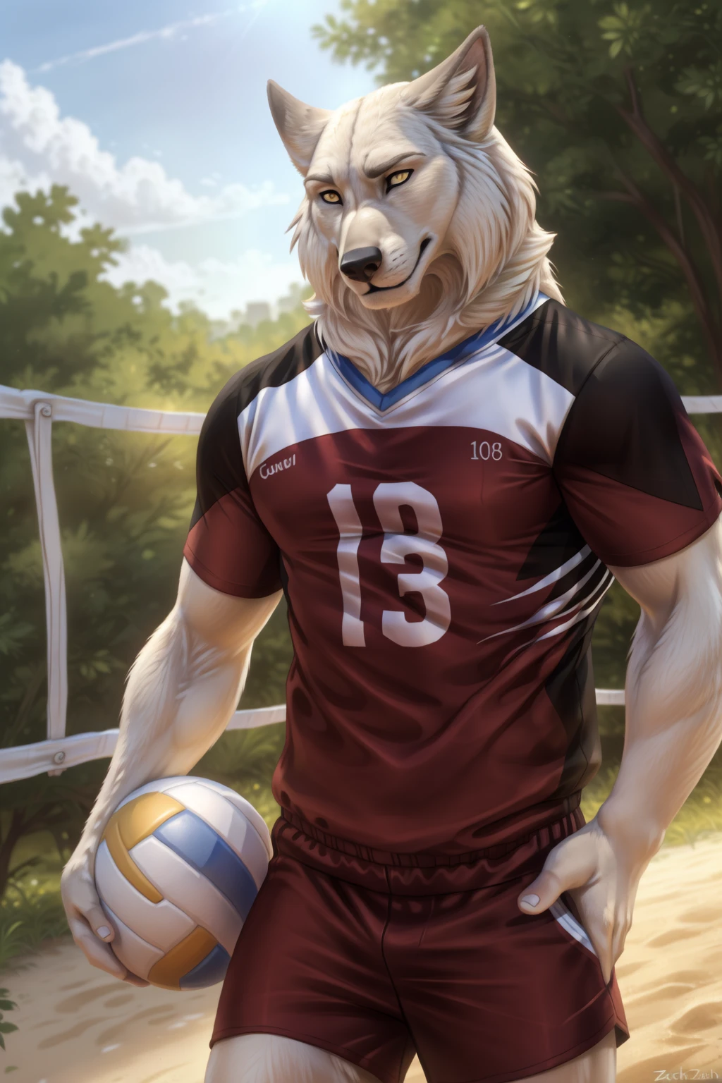 , haruki, (yellow eyes), tail, muscular, pecs - SeaArt AI