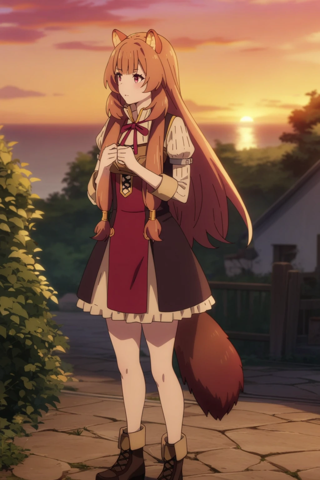 Sunset, tny-raphtalia, raccoon tail, (full body), solo, 1girl - SeaArt AI