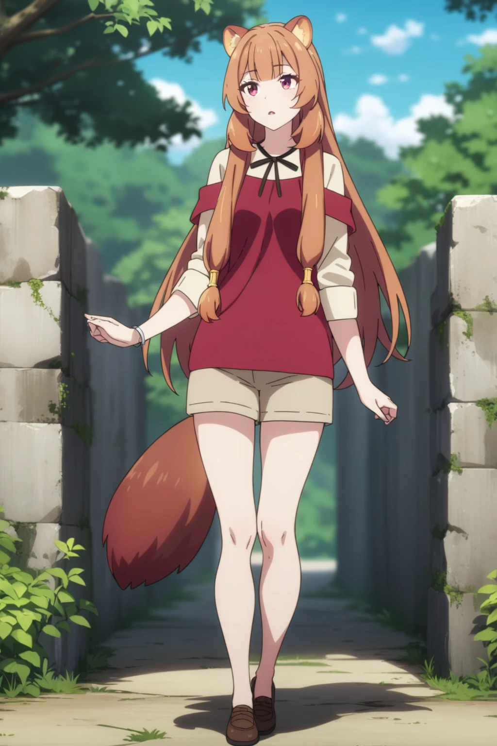 Casual clothes, tny-raphtalia, raccoon tail, (full body), solo - SeaArt AI