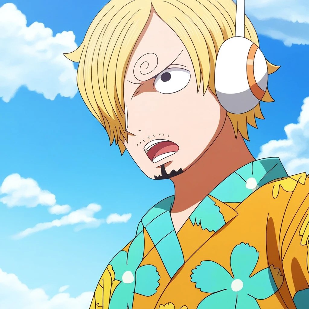 Sanji, solo, open mouth, shirt, 1boy, upper body, male focus - SeaArt AI