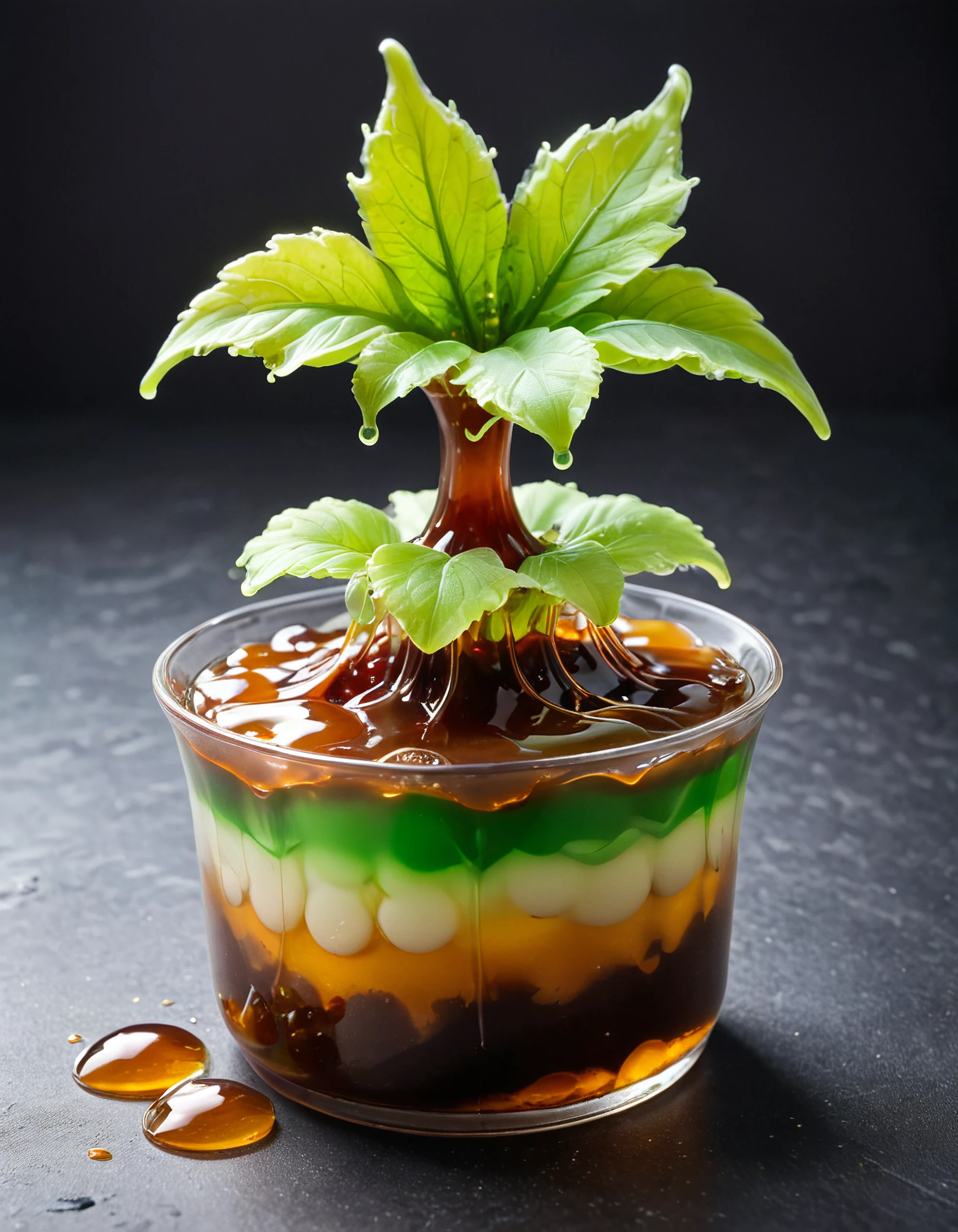 A plant made of brown and green jelly pudding - SeaArt AI