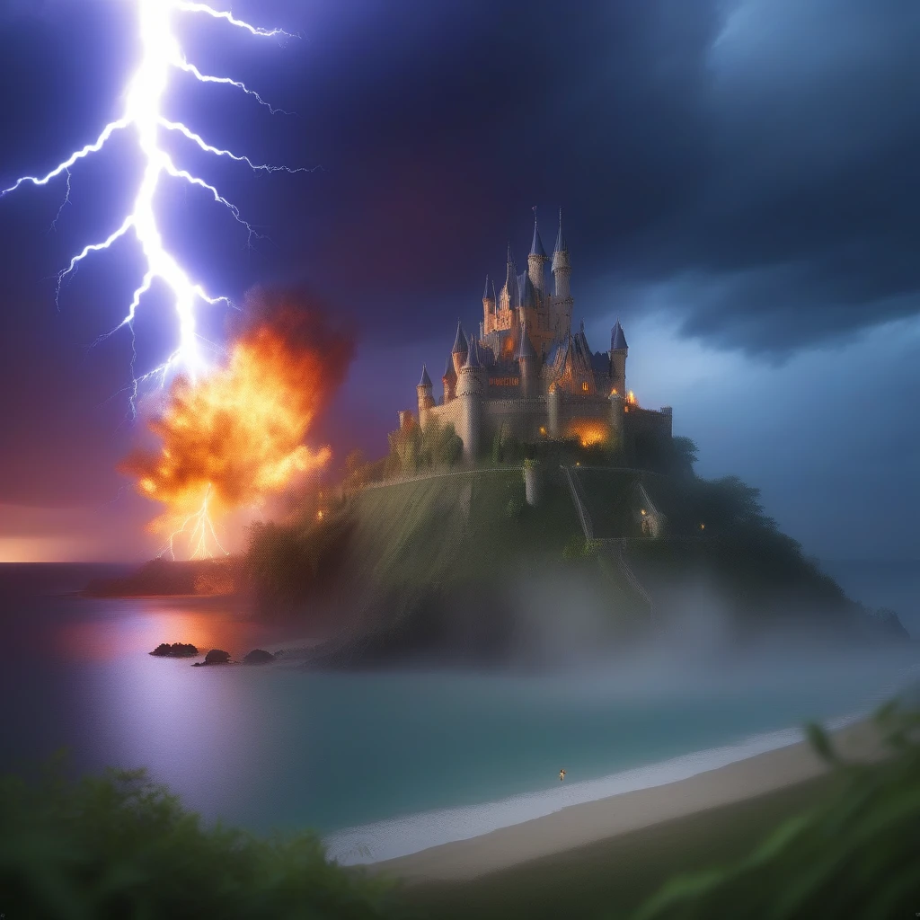 House, lightning, monster, pokemon (creature), planet, smoke - SeaArt AI