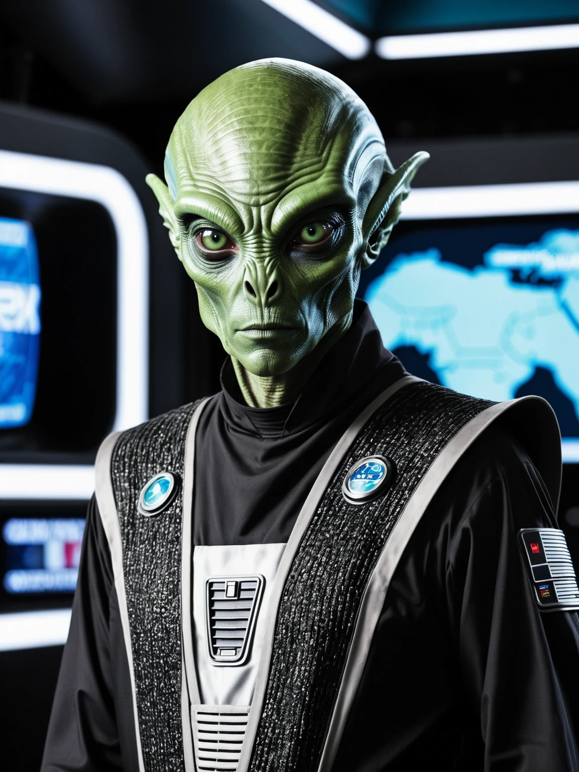 An alien named Zorblax wearing a TV presenter's tunic in a TV space ...