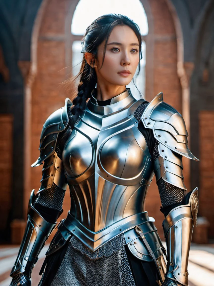 High-end fashion photoshoot, yangmi woman,female knight, ,heaven armor ...