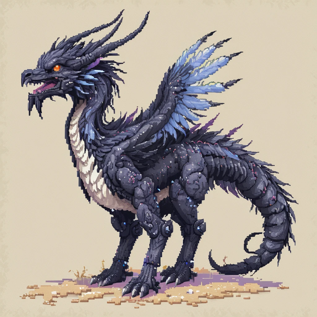 Organic obsidian air asian quadrupedal Wyrm, feathered ArsMJStylePony ...