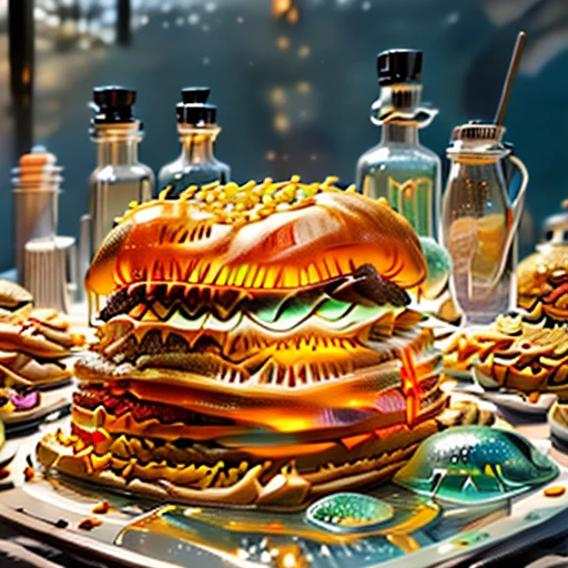 A burger and fries, food made out of slime, slime burger, slime fries ...