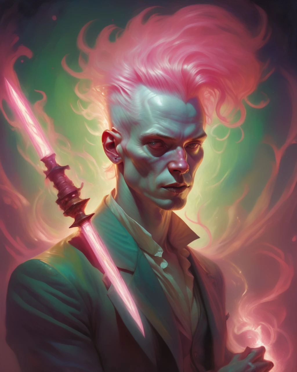 S_JStyle, art by apterus of a man with pink hair holding an energy ...