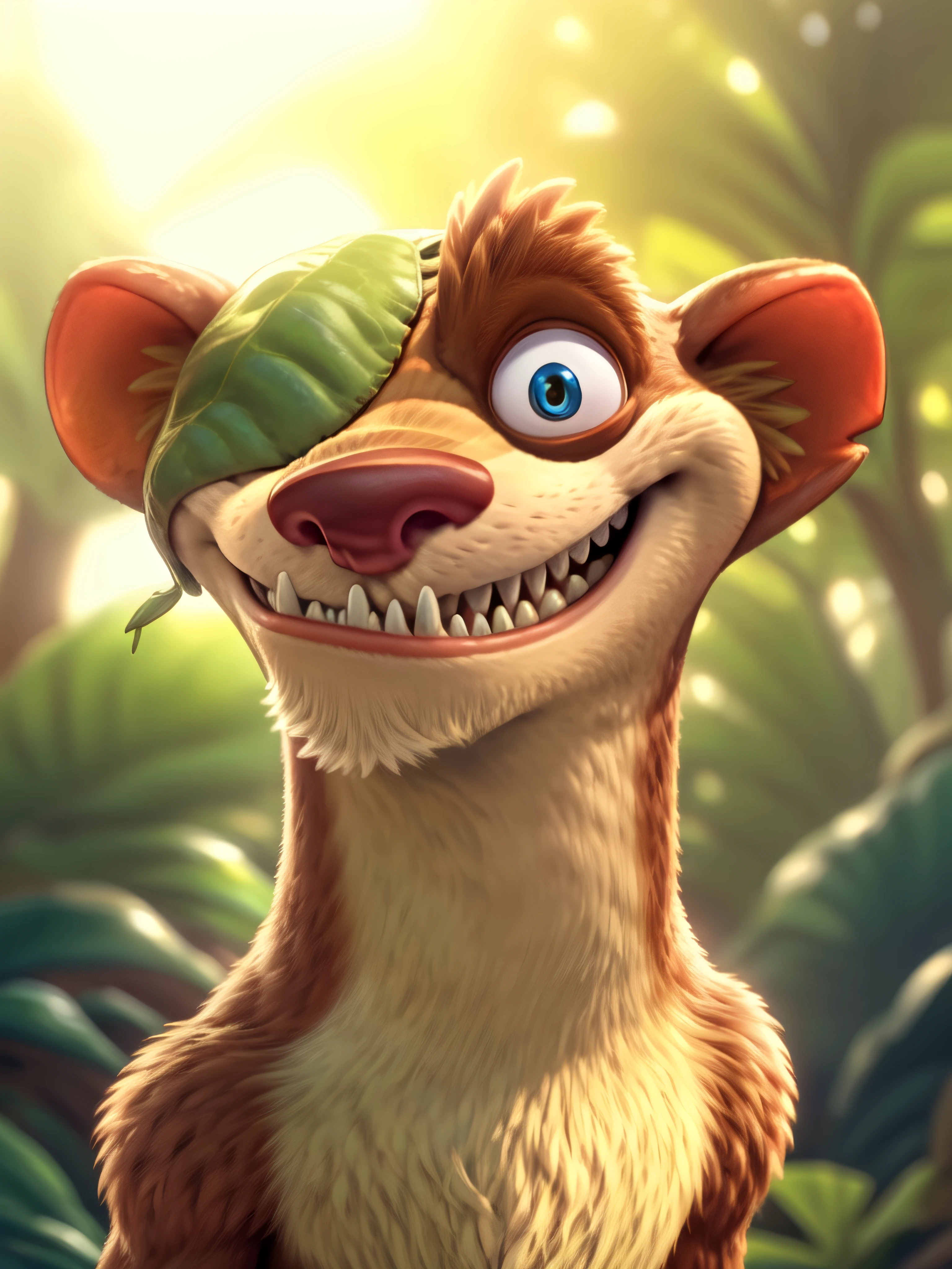 (buckminster:1.1), weasel, leaf eyepatch, wide eyed, weasel ...