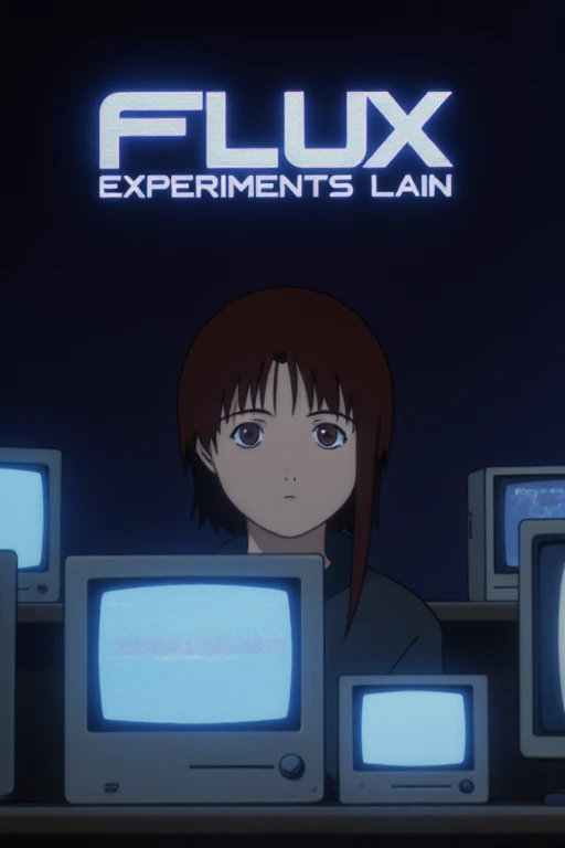 A 90s-themed TV show poster for "Serial Experiments Lain," featuring ...