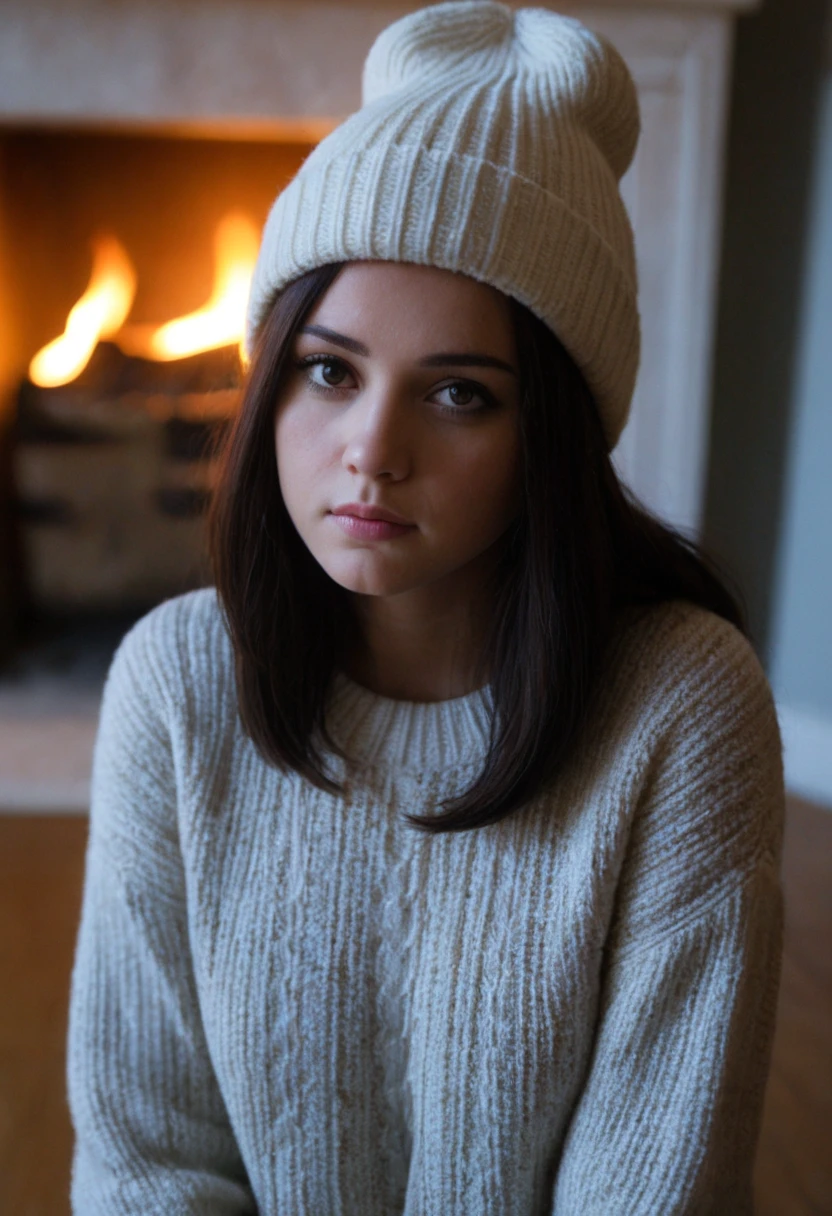 (score_9), score_7_up, Sad photo of a woman, wearing a large knit hat ...