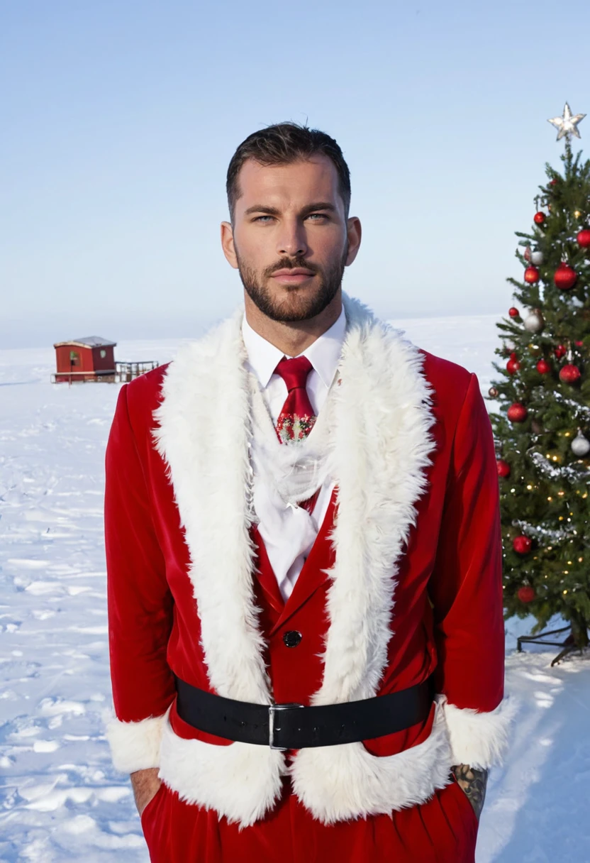Photo of a man,,m4r10, facial hair, wearing a christmas suit - SeaArt AI