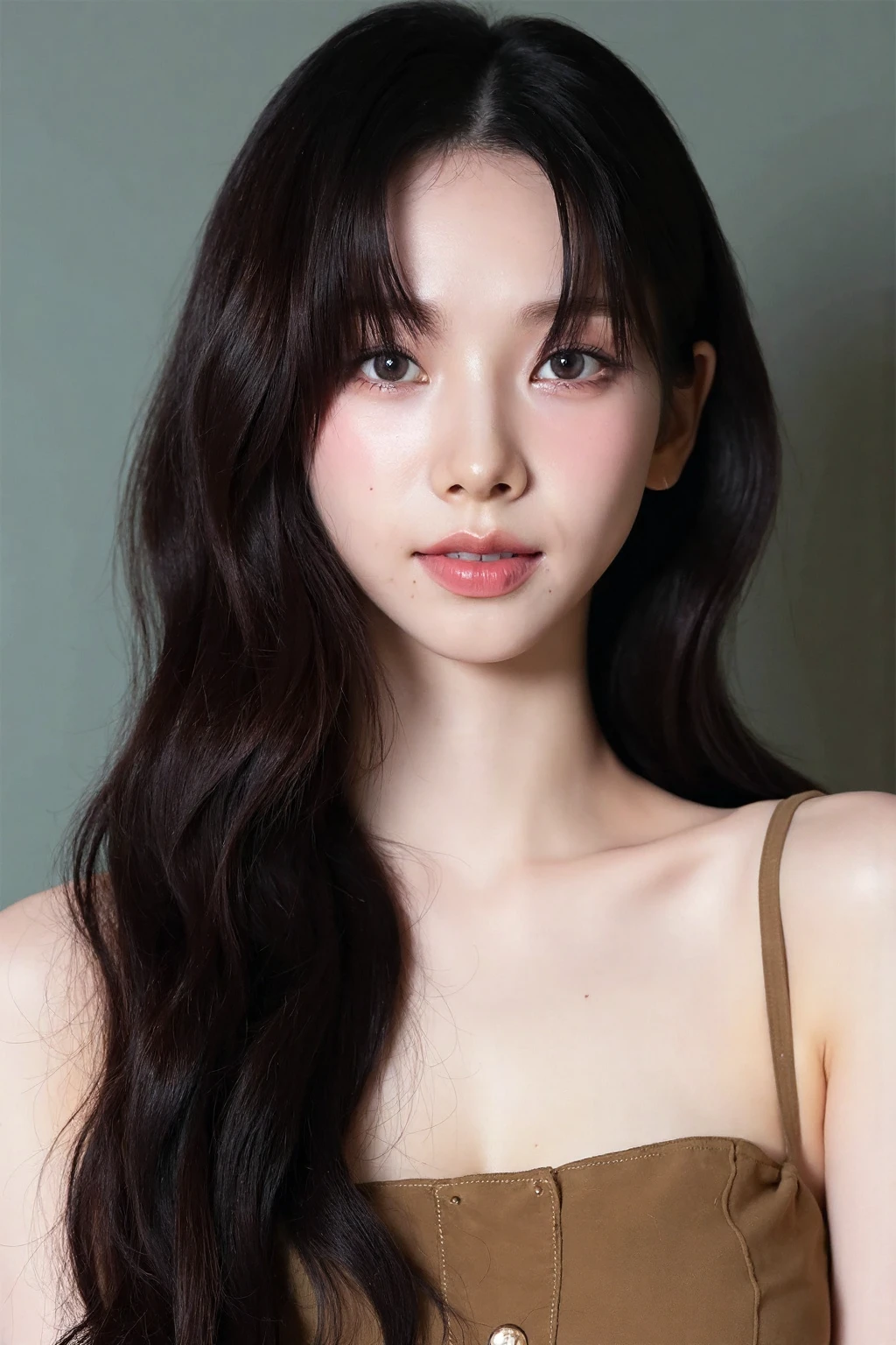 RAW photo, upper body photo of a beautiful korean girl with long wavy ...
