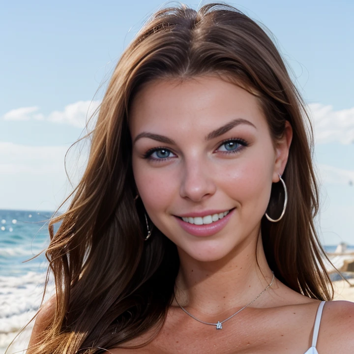 Close head shot, comely woman GBoor_TMs, blue eyes, beautiful smile ...