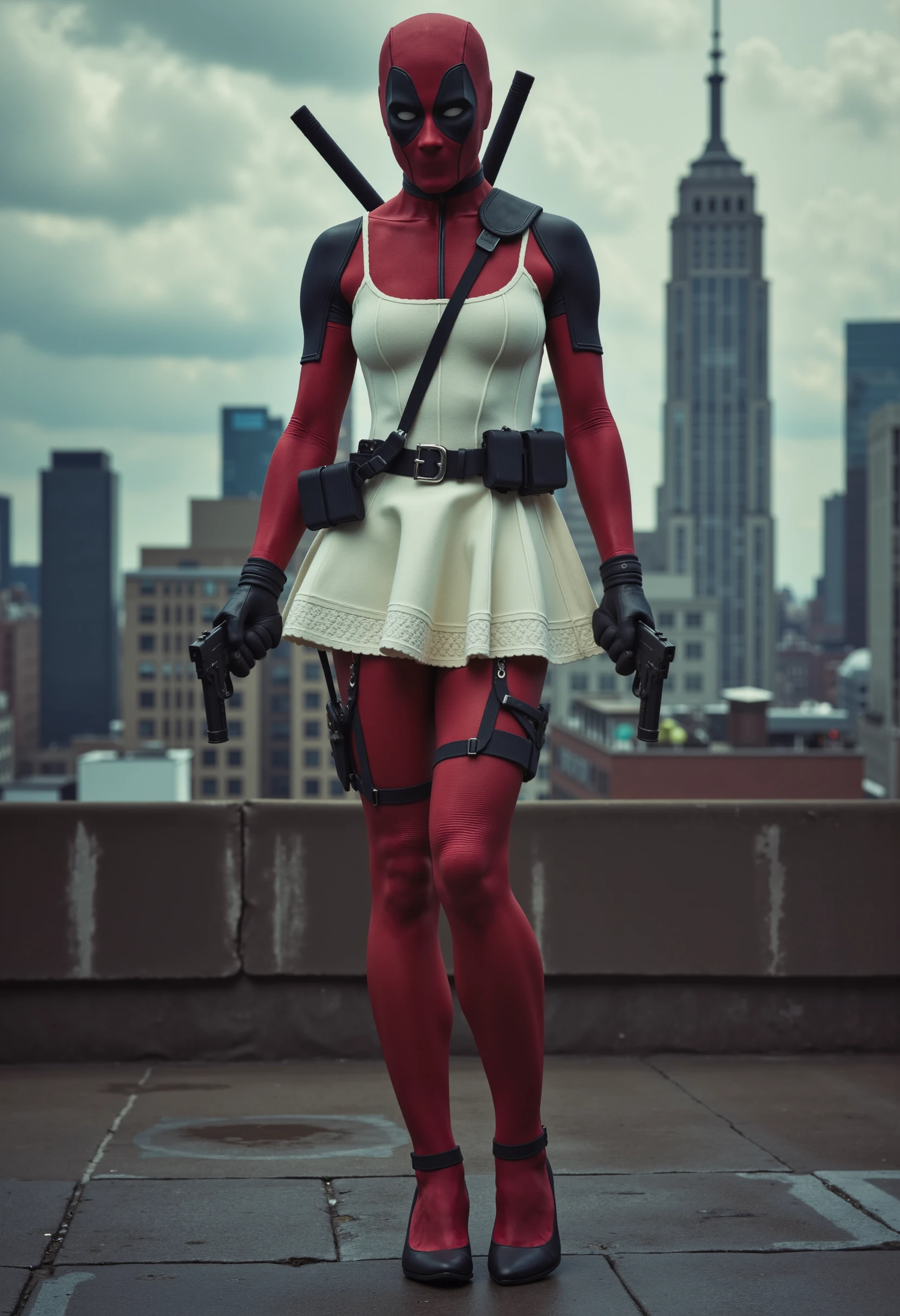 A highly detailed, photorealistic image of Deadpool standing ...