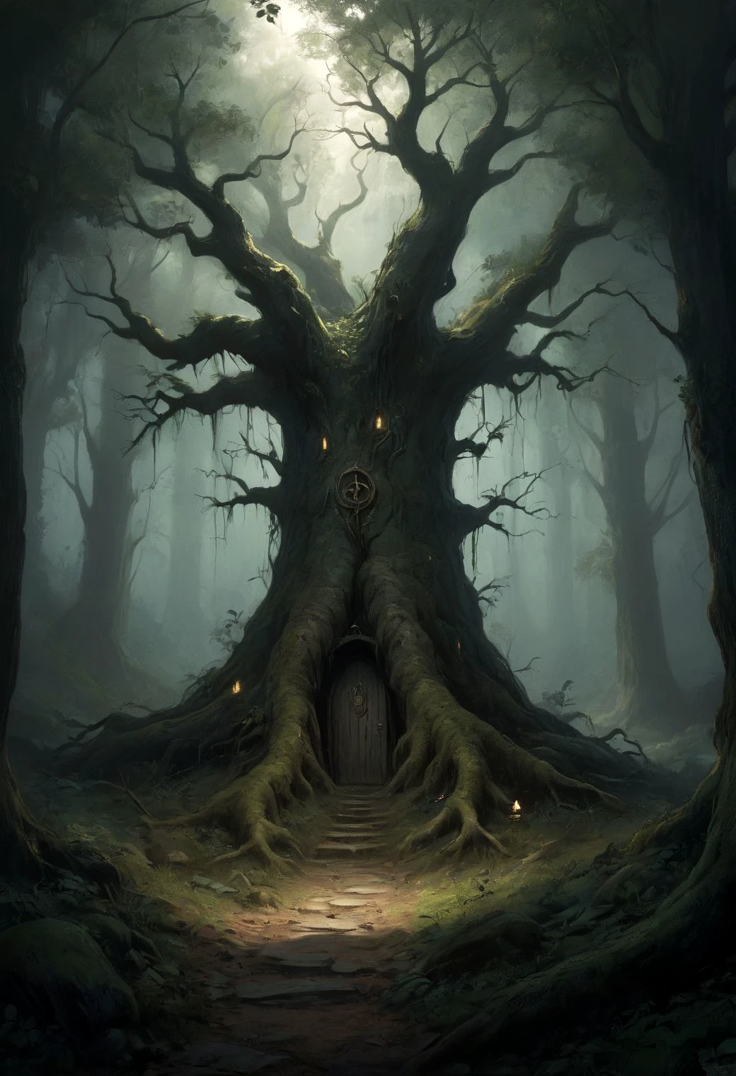 Image of a magical Irish tree in a dark and obscure forest, with ...