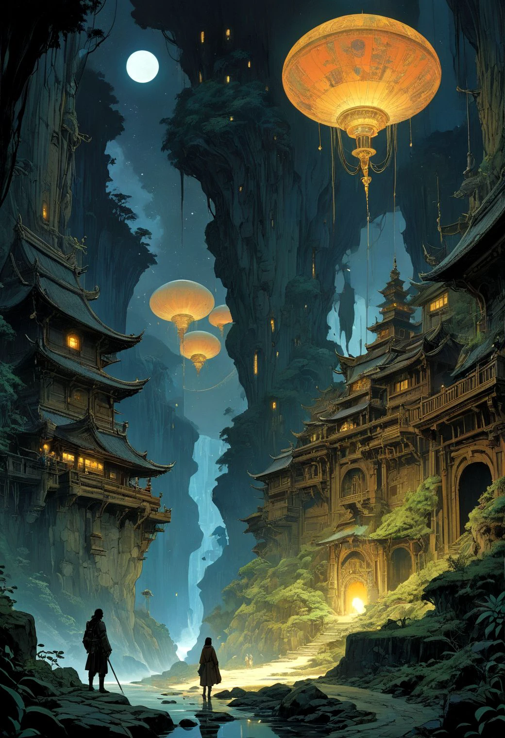 Anime scenery of a man and a woman walking through a cave - SeaArt AI