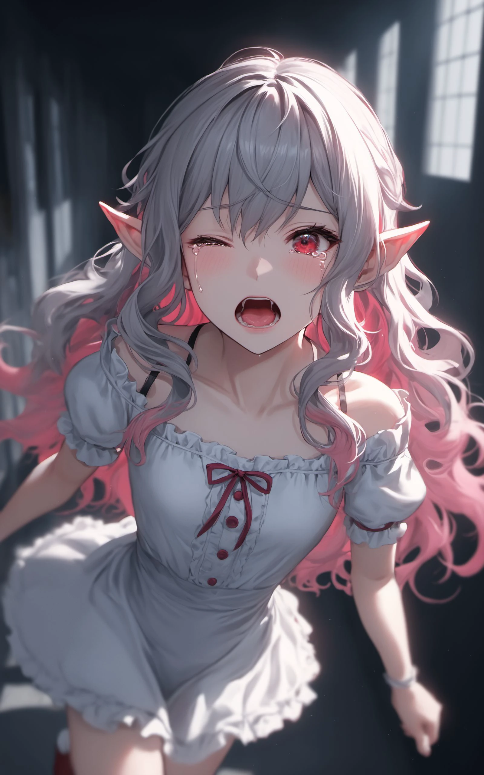 1girl,solo,girl running in a darkness,dark shadow entity chasing girl ...