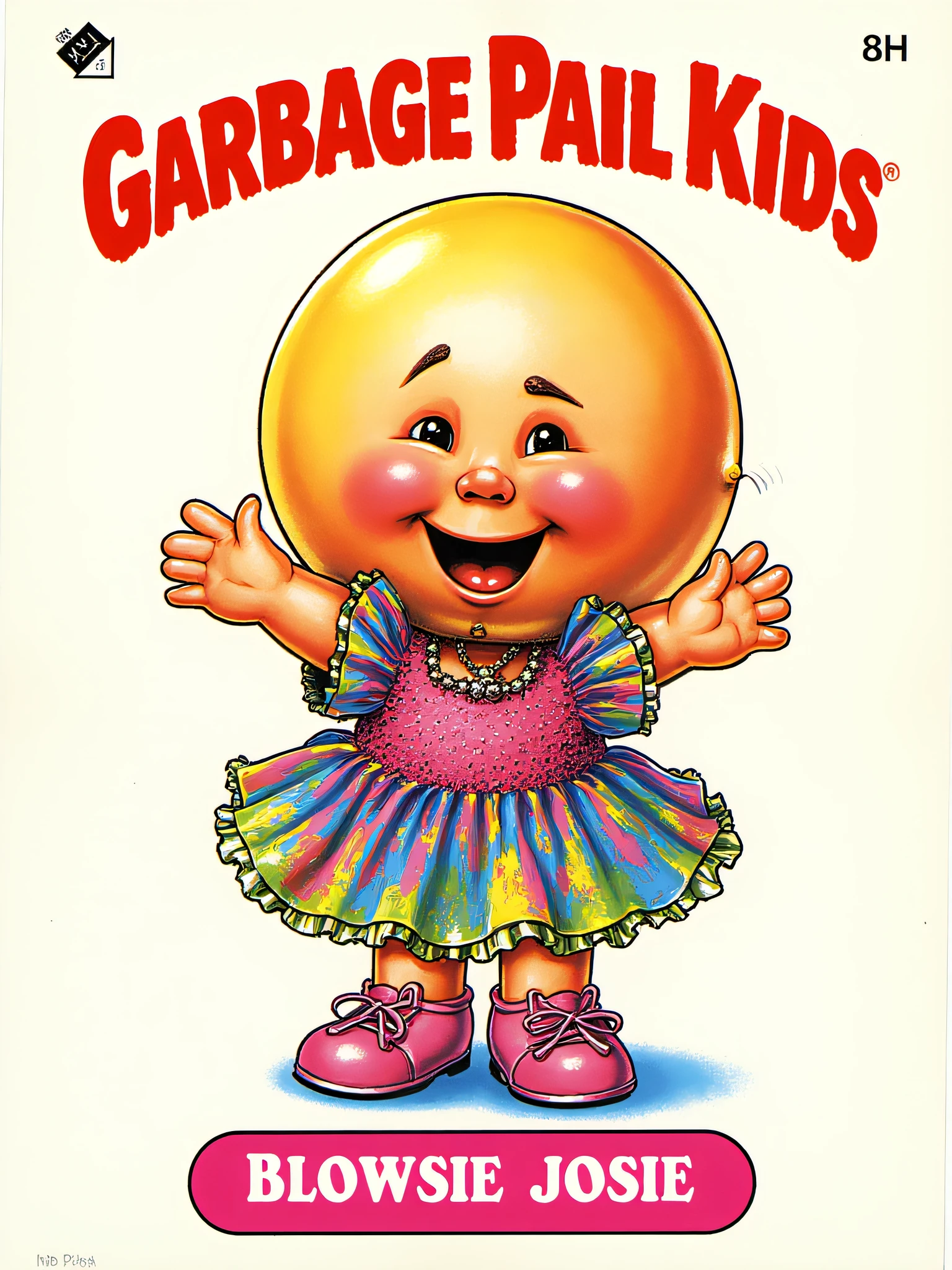 A cartoon picture of Garbage Pail Kids named "Blowsie Josie. - SeaArt AI