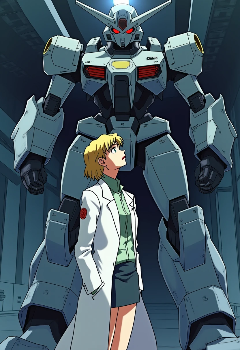 A detailed solo portrait of ritsuko akagi. She has blonde hair - SeaArt AI