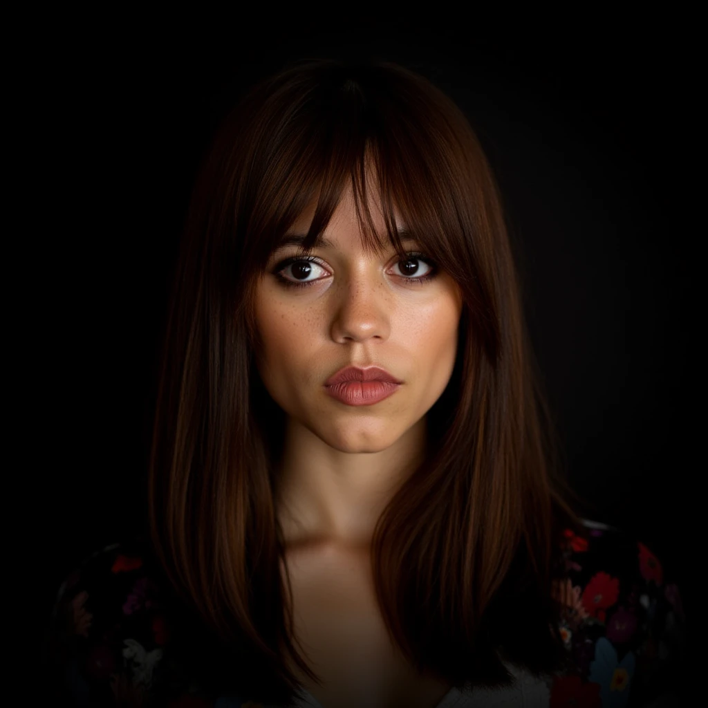 A closeup portrait photo of a woman with medium length hair who gazing ...