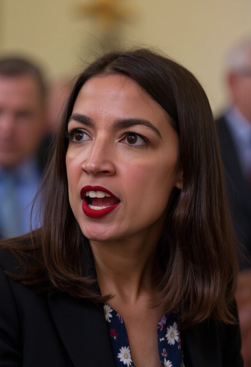 A medium shot photo of Alexandria Ocasio-Cortez. - SeaArt AI