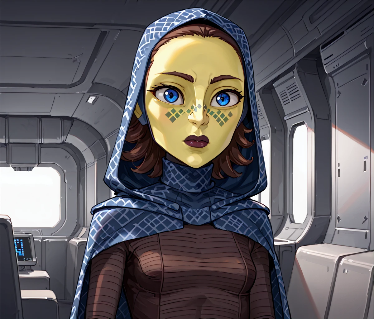 barris-offee, green skin, Mirialan, facial tattoo - SeaArt AI