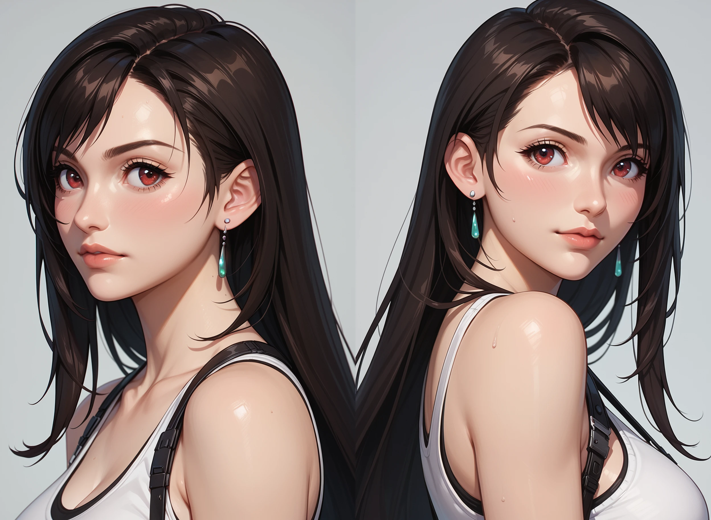 Anime girl with long hair and big eyes in two different poses（tifa ...
