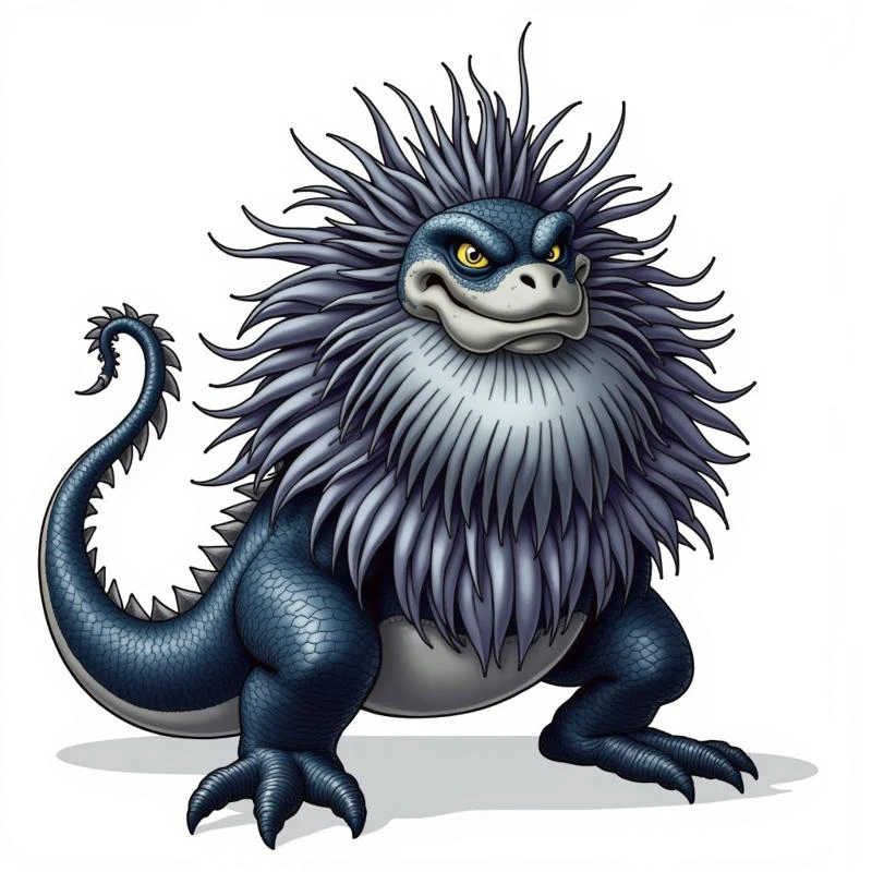 Frilled neck lizard monster with dark scales and silver skin - SeaArt AI