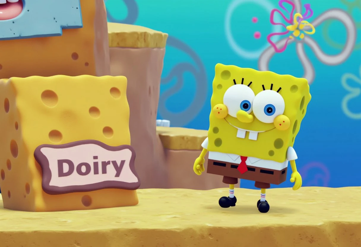 Spongebob, 3D graphics, video game screenshot, low poly, third person ...