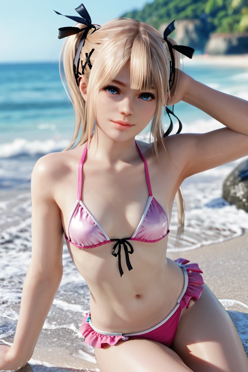 marie rose, pink bikini, beach, score - SeaArt AI