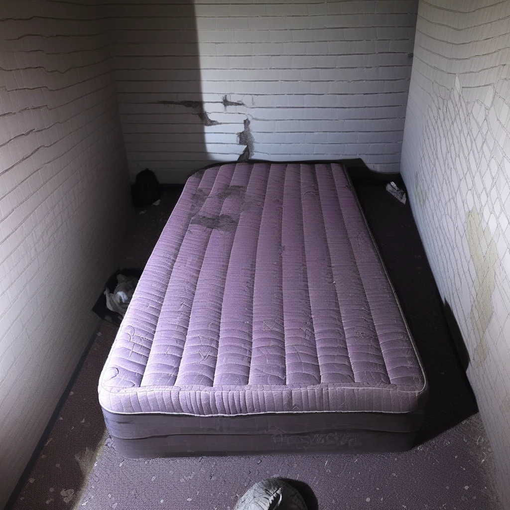 Nature, brick floor, rug, scenery, pillow, Dirty mattress, wall - SeaArt AI