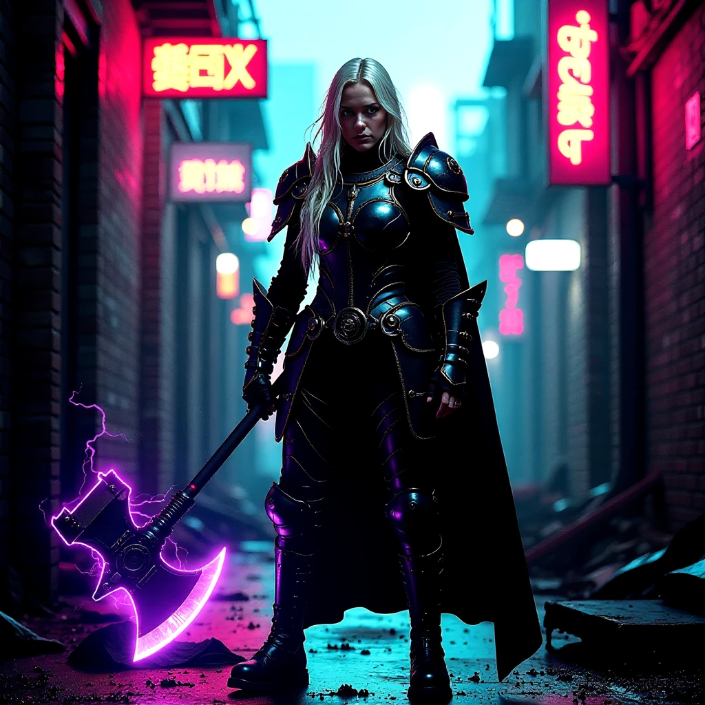 Bizarropunk style, A female post-apocalypse vikingpunk paladin in ...