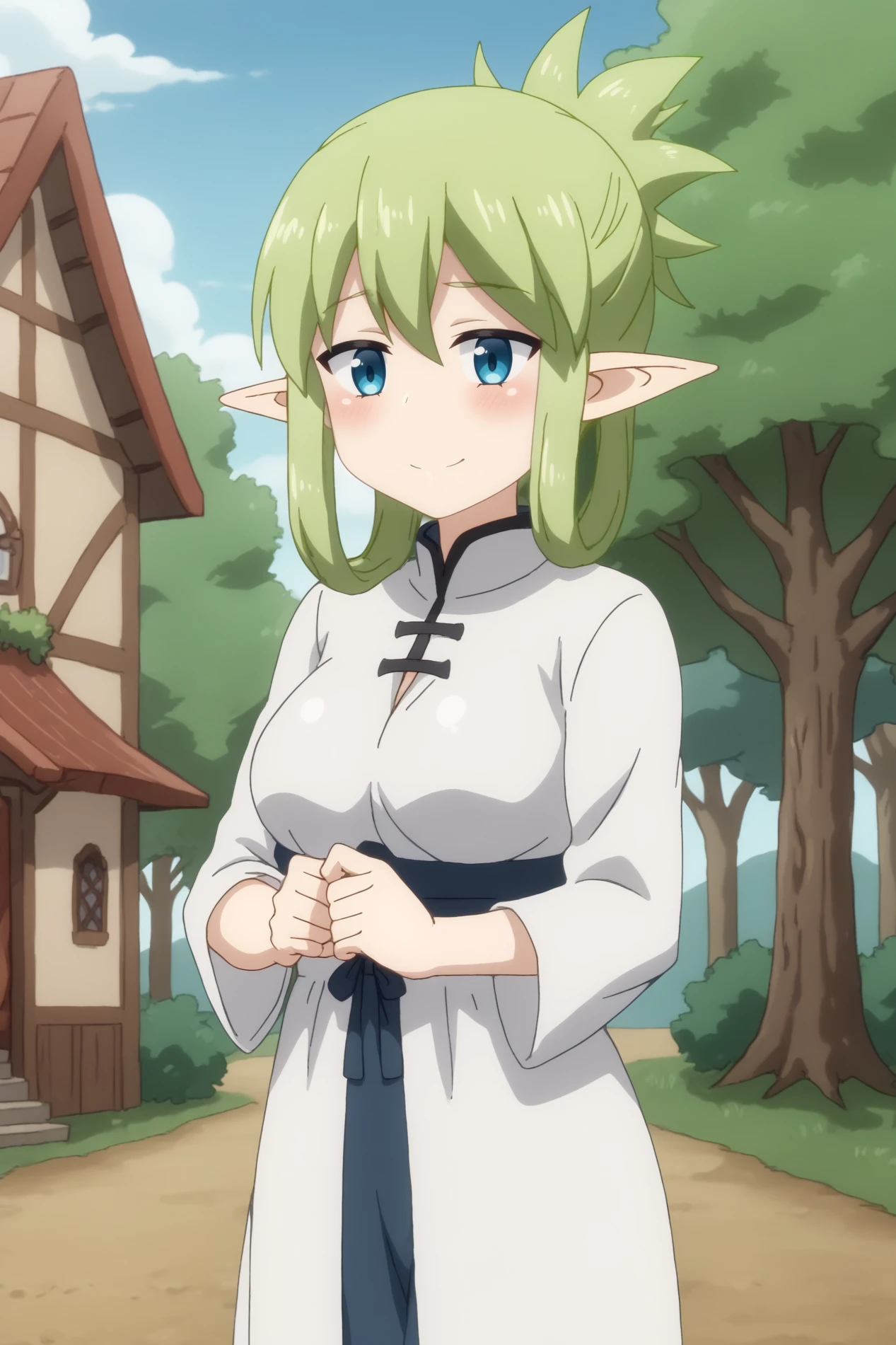 Ersha, elf, smile, anime coloring, rating_all, outdoors, Sorceress Robe ...