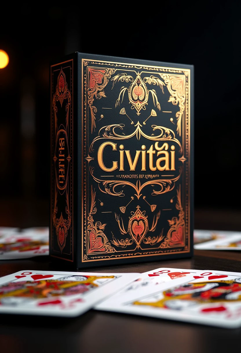 Elegant poker card deck box design featuring (art nouveau:1.3 - SeaArt AI