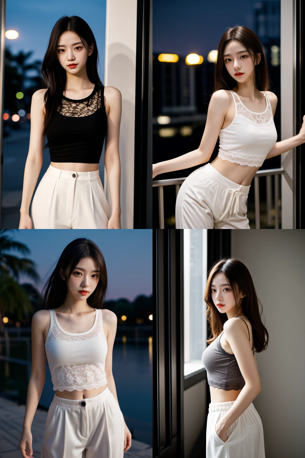 1girl,lower_body,rim light,night,front view,see-through,lace tank top - SeaArt AI