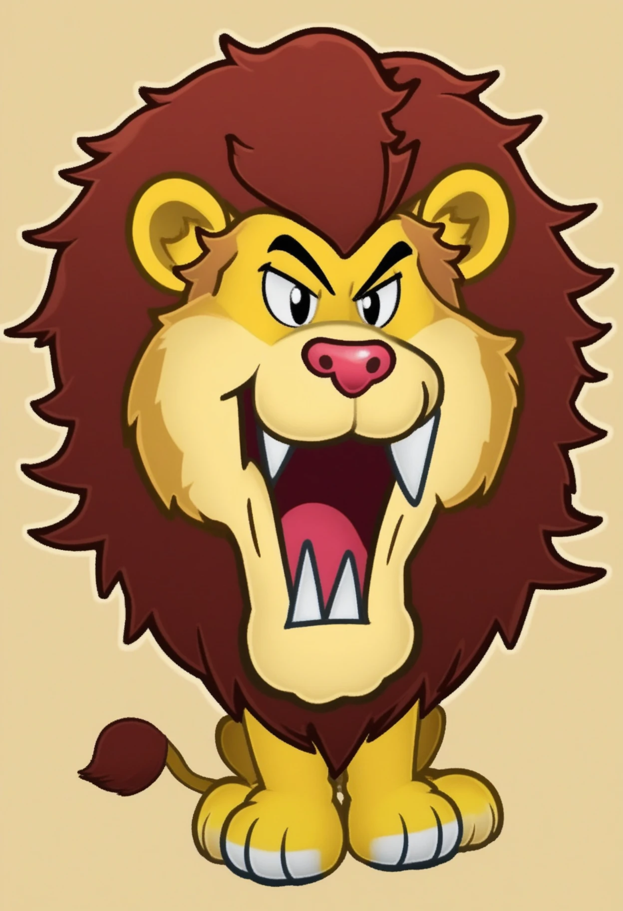 Papermariostyle, 1boy, solo, lion, smug, open mouth, fangs, zoo - SeaArt AI