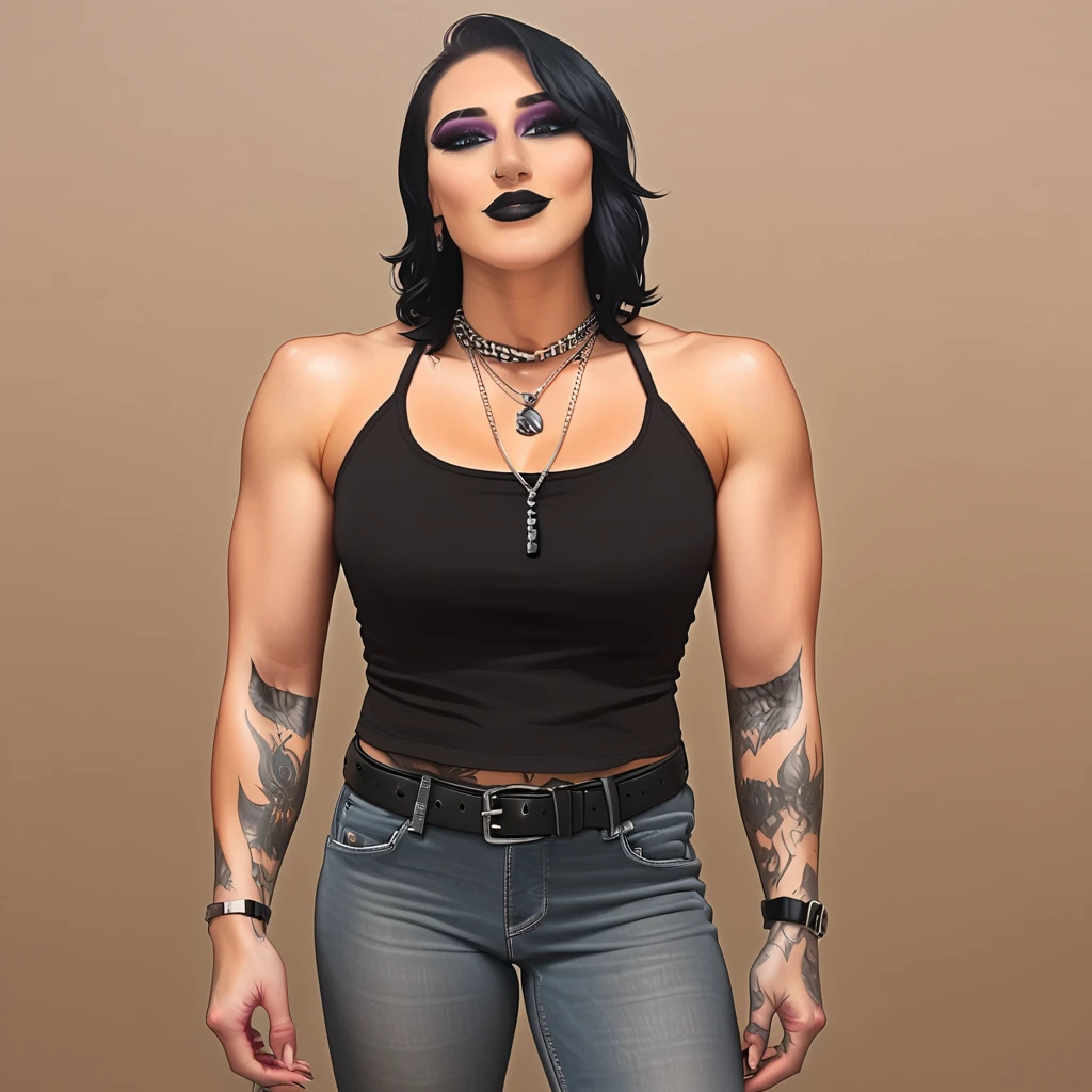 , rh3ar1pley, 1girl, solo, tattoo, black hair - SeaArt AI