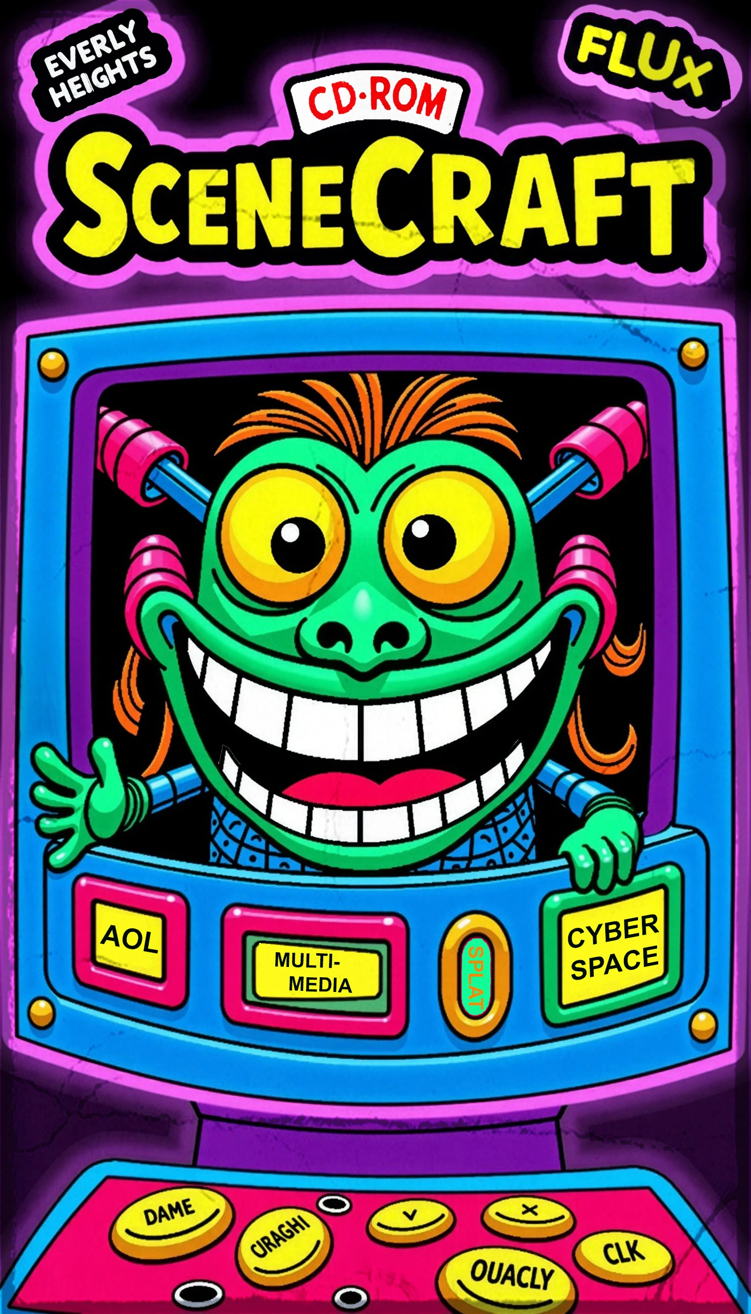 A vibrant, interactive computer interface from the 90s, featuring a ...