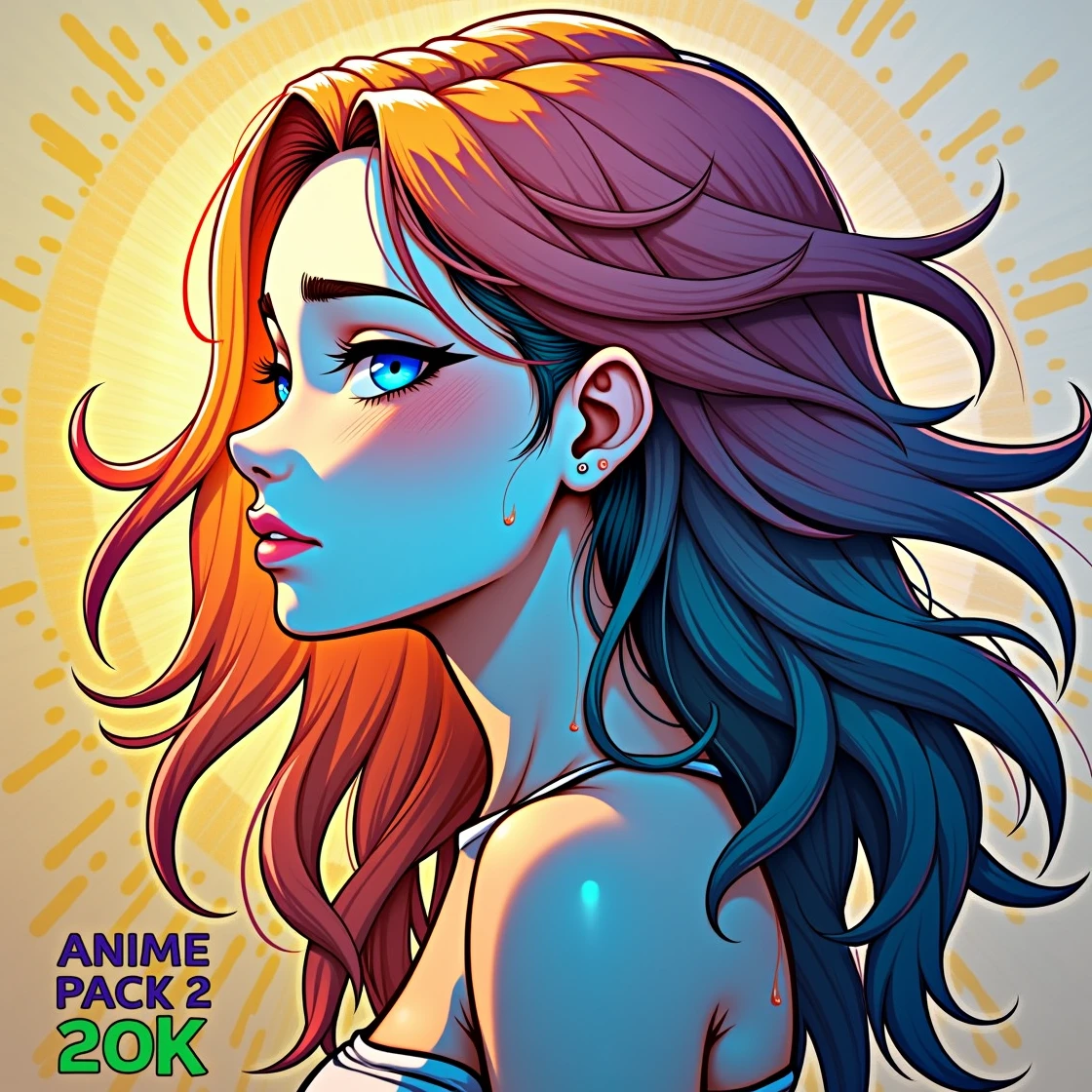 Cartoonish colorful painting with a series of bleeding colors and ...