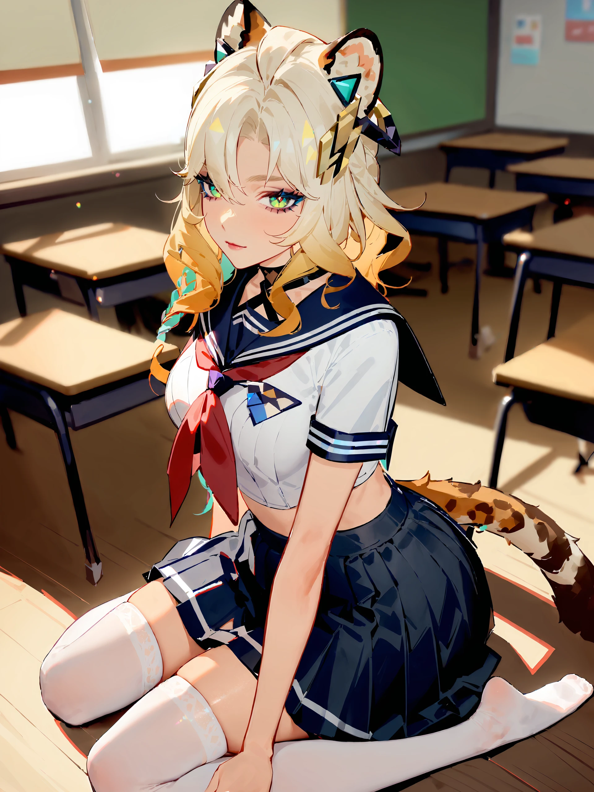 1girl, xilonen \(genshin impact\), solo, serafuku, sailor collar ...