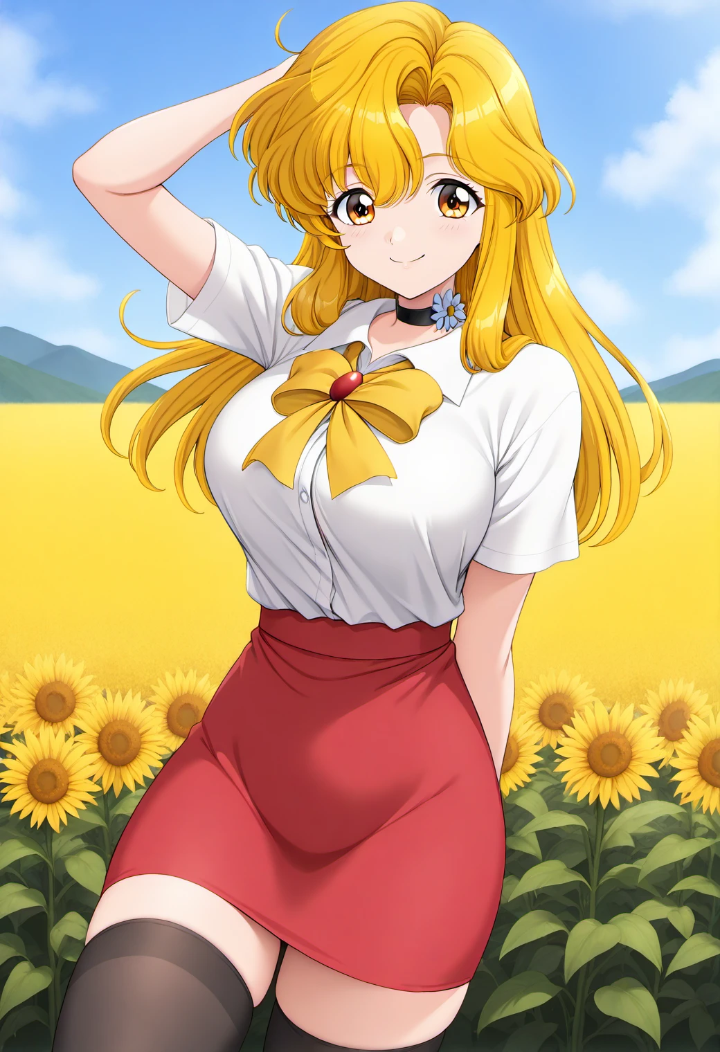 Smile, itou_ryoko, orange eyes, blonde hair, long hair, choker - SeaArt AI