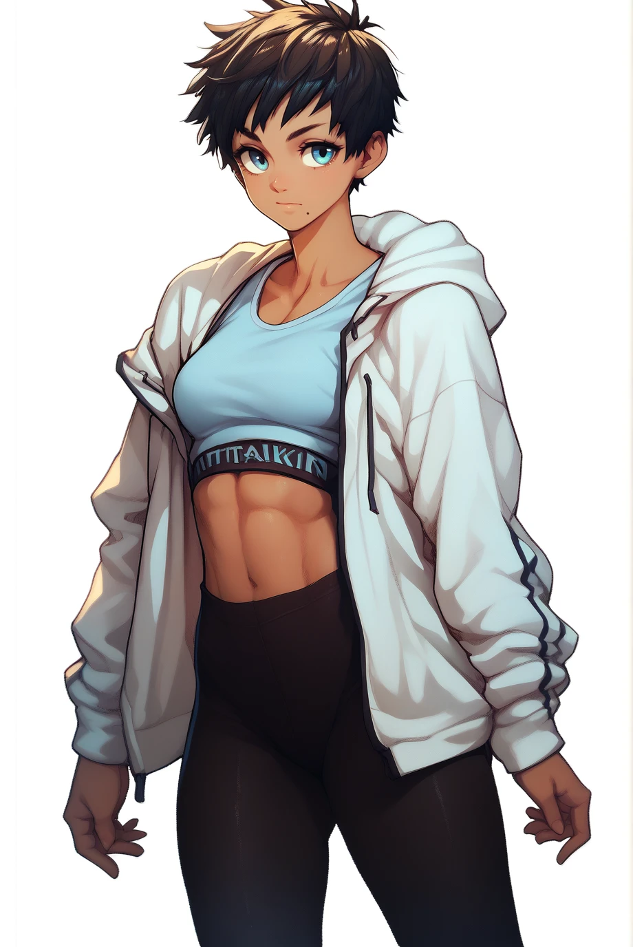 Opmsuiko, short hair, tomboy girl, dark skin, solo, blue eyes - SeaArt AI