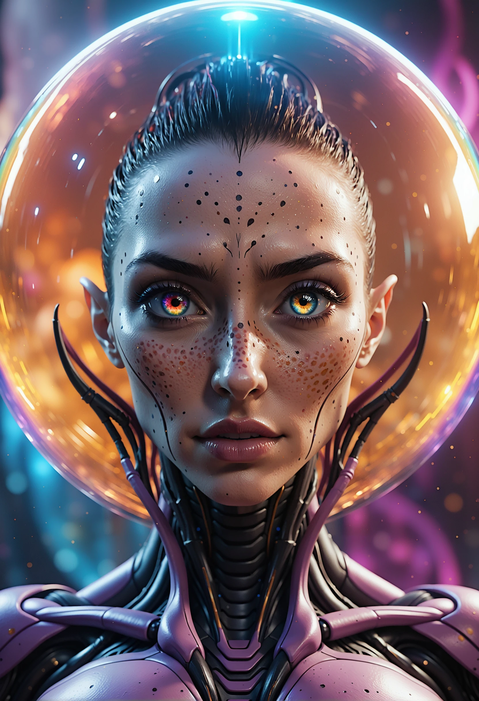 Stunning alien in a stasis pod surrounded by vortexes of energy - SeaArt AI