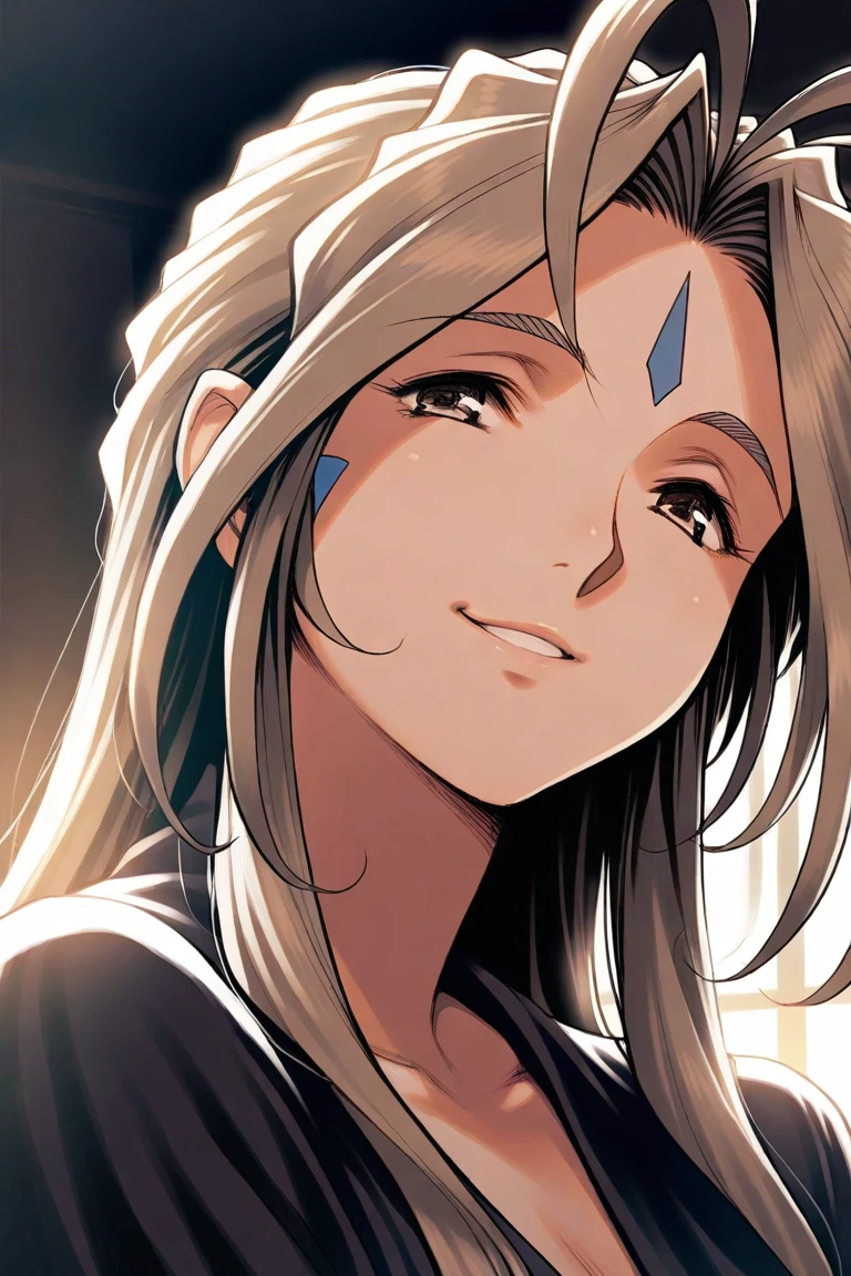1girl, solo, full lower lip, belldandy, upper body, smile, half - SeaArt AI