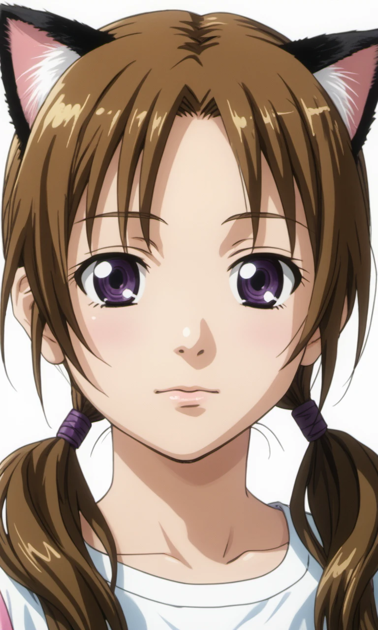 Portrait, ichika, 1girl, purple eyes, brown hair, twintails, cat ears ...