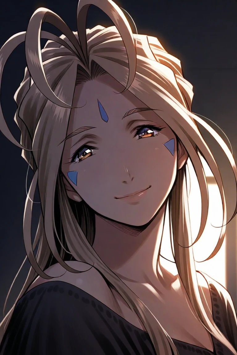 1girl, solo, full lower lip, belldandy, upper body, smile, half - SeaArt AI