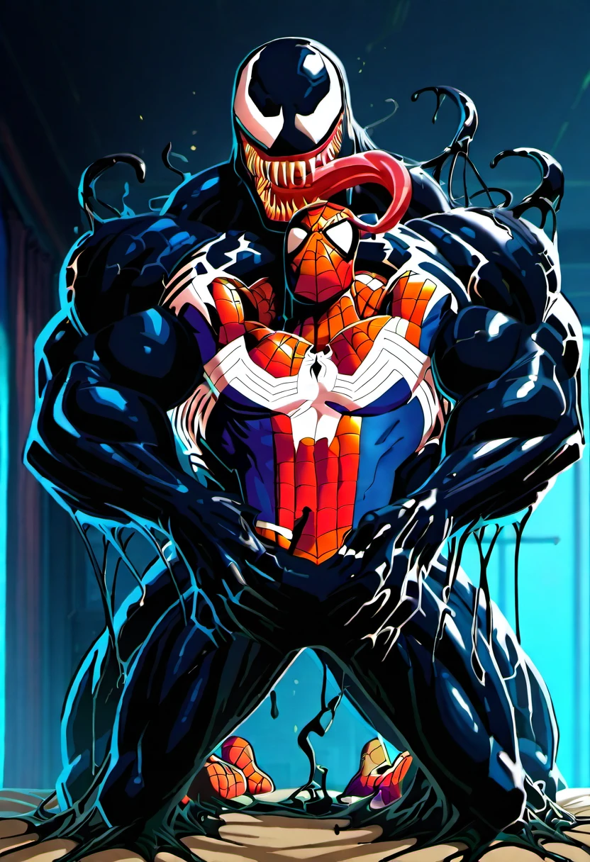 Venom_assimilation, transformation, black slime (substance), 2boys ...
