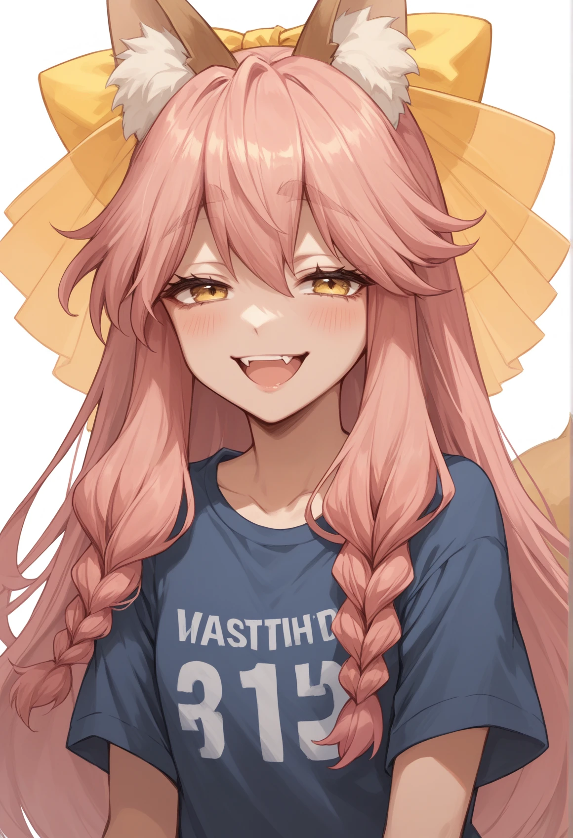 1girl, fox ears, fox tail, pink hair, yellow eyes, long hair - SeaArt AI