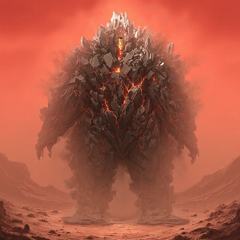 A massive lithoid being made of jagged crystal and stone, with cracks ...